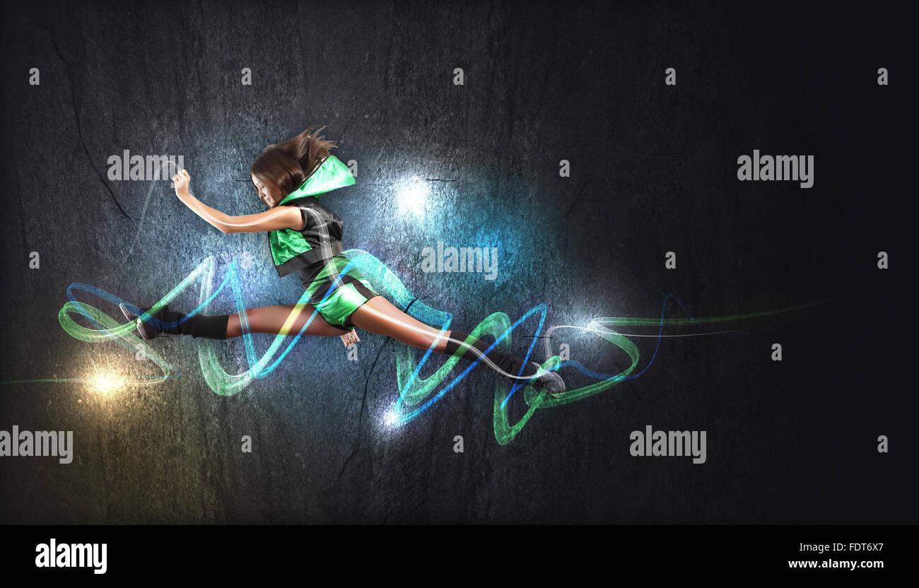 Young woman dancer illustration. With lights effect Stock Photo - Alamy