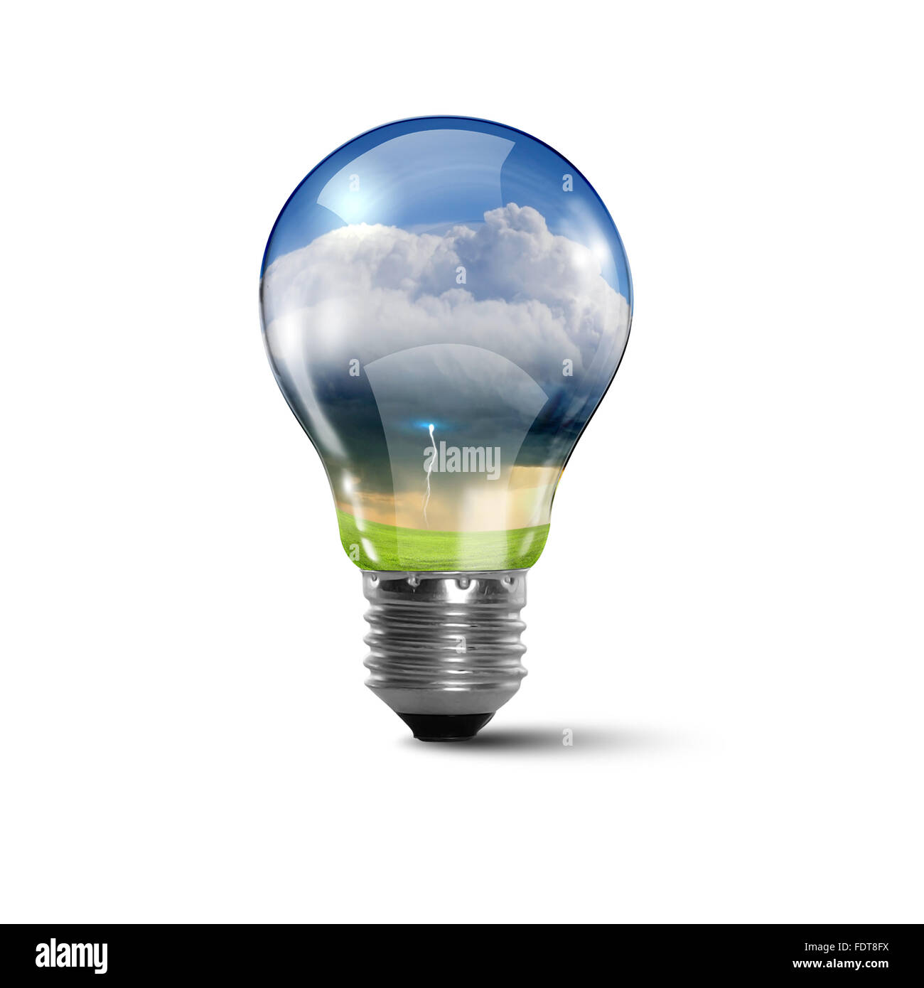 Illustration of an electric light bulb with clean and safe nature ...