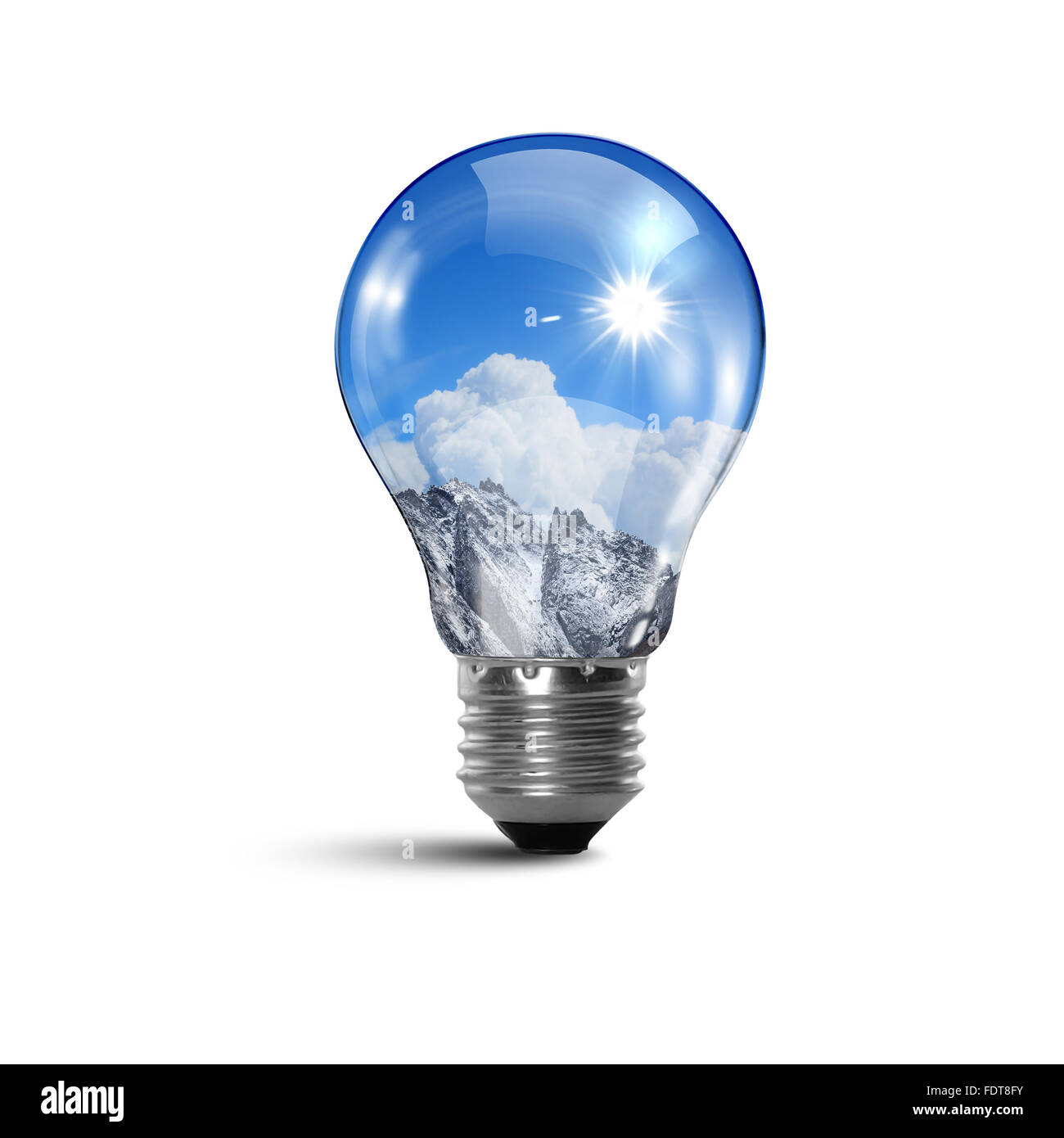 Illustration of an electric light bulb with clean and safe nature ...