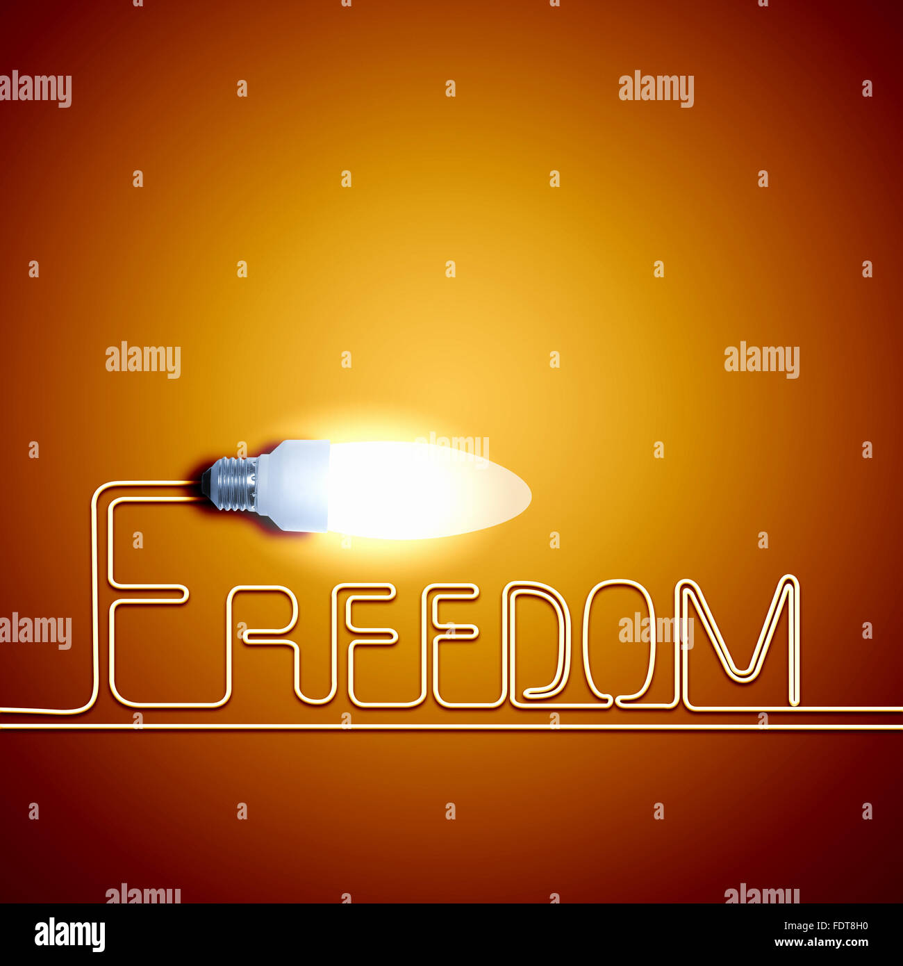 Abstract Light Bulb with the word Freedom on colour background Stock ...