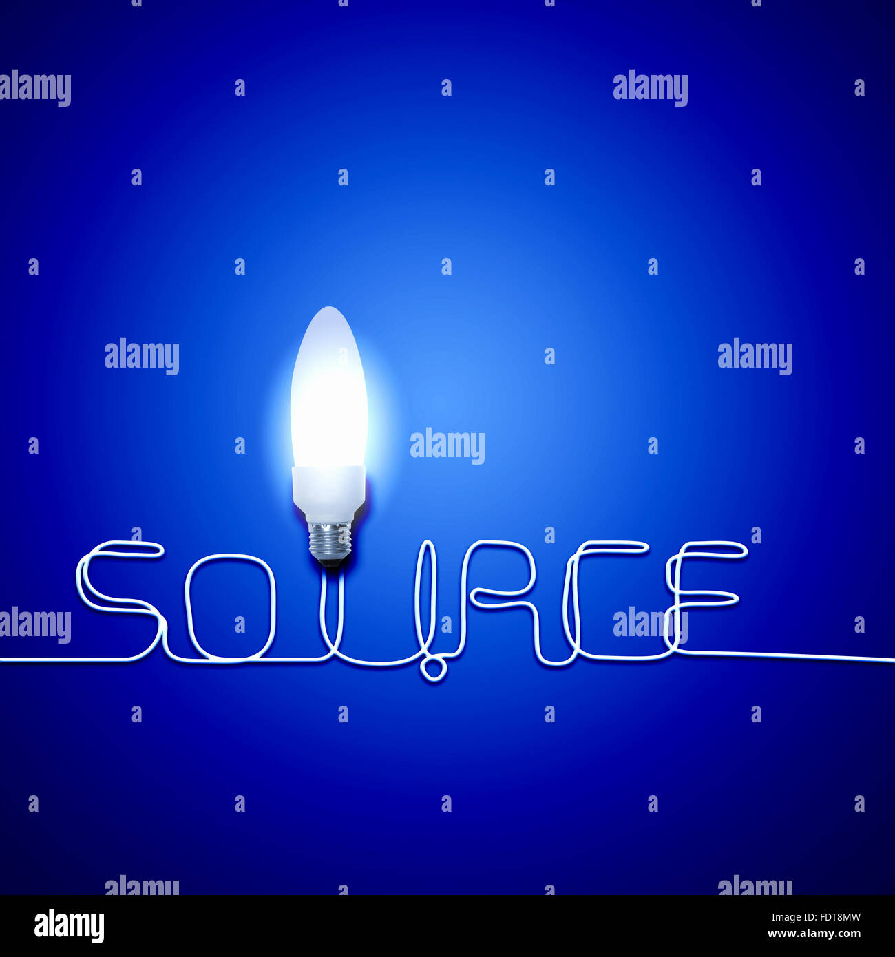 Illustration of an electric light bulb with a word Source. Conceptual ...