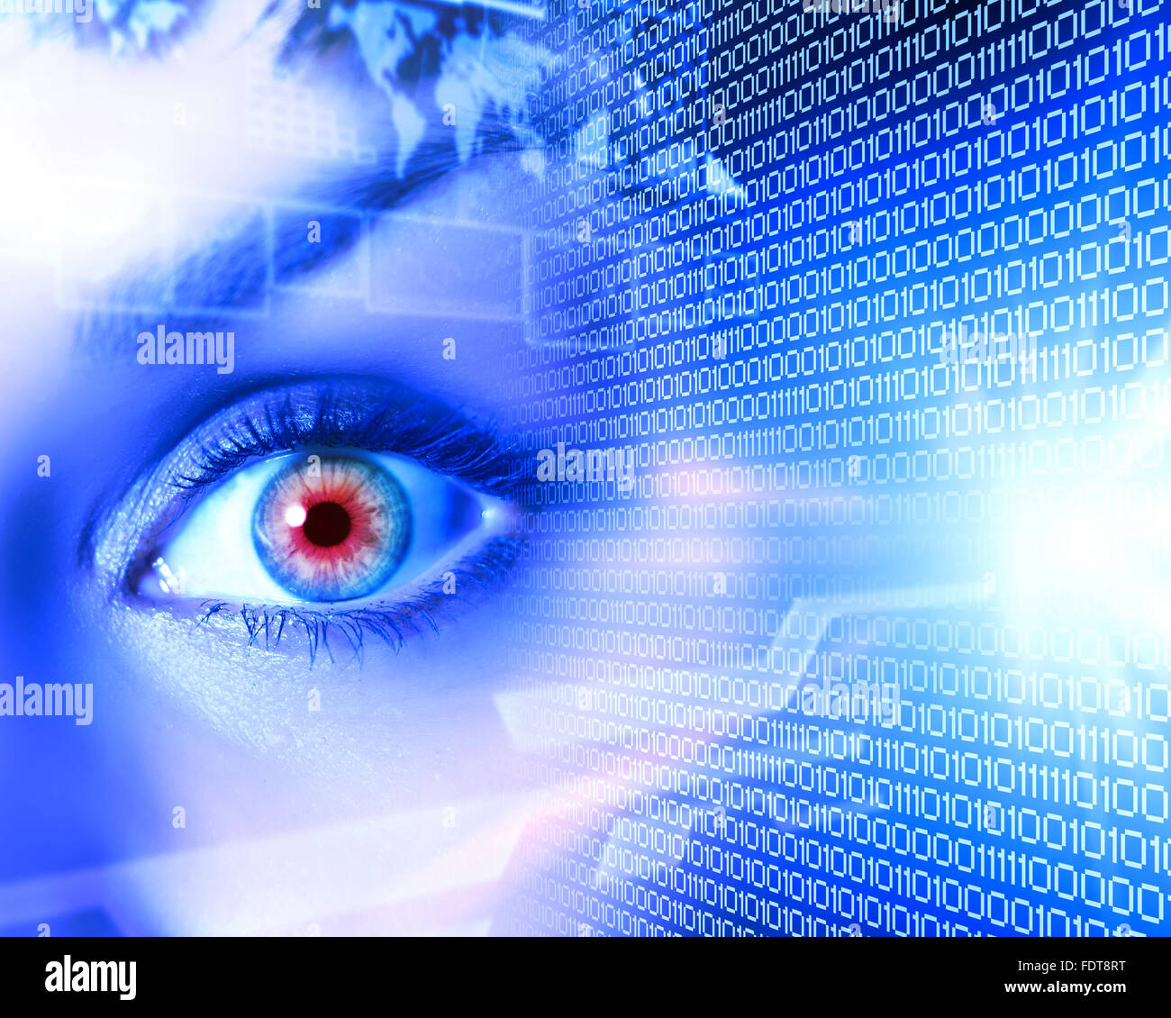 Eye viewing digital information represented by ones and zeros Stock ...