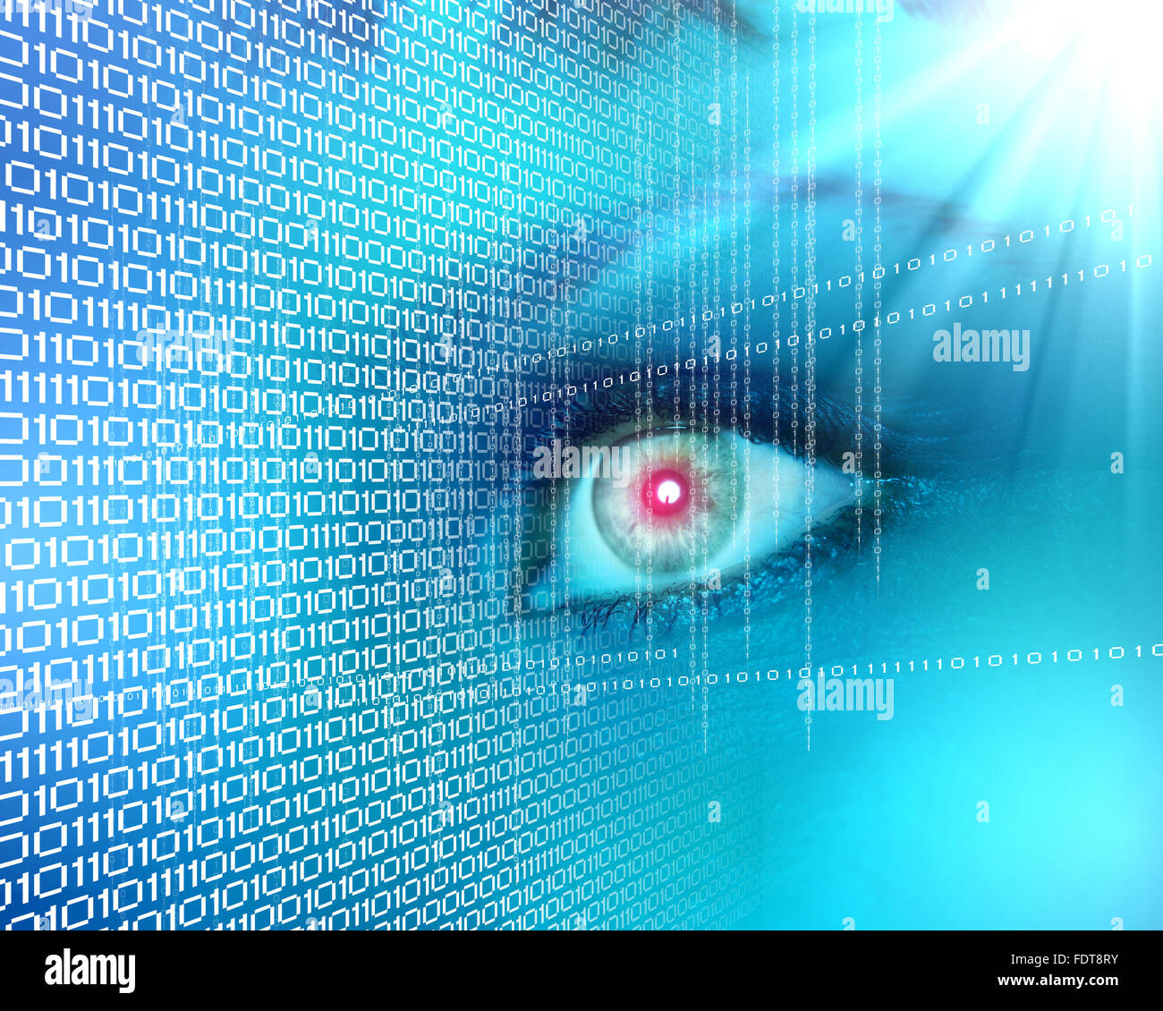 Eye viewing digital information represented by ones and zeros Stock ...
