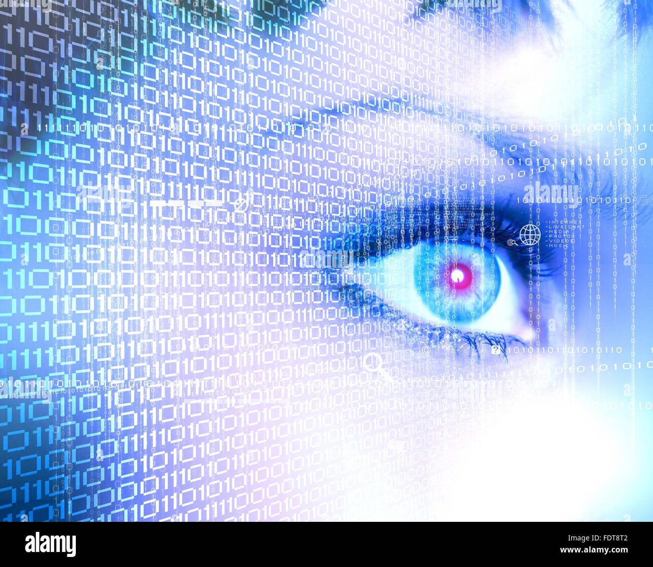 Eye viewing digital information represented by ones and zeros Stock ...