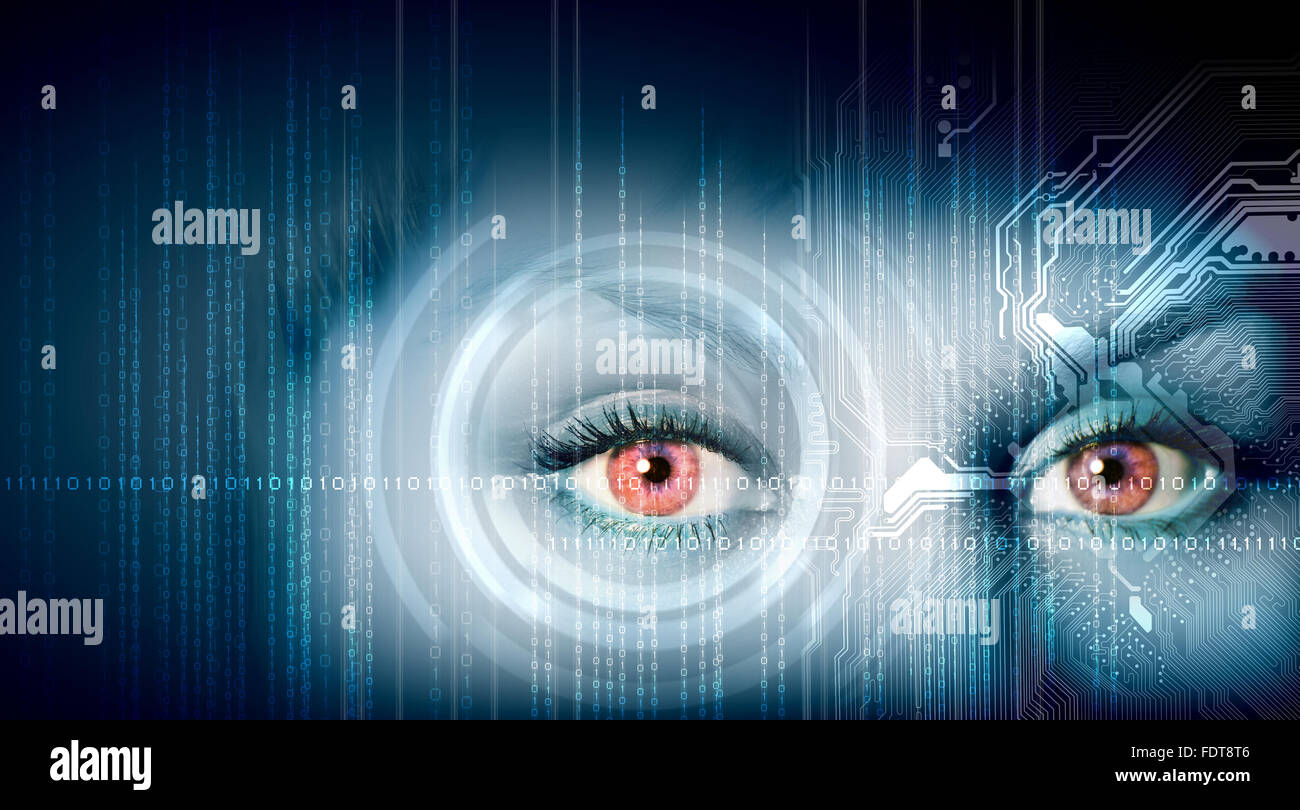 Eye viewing digital information represented by ones and zeros Stock ...