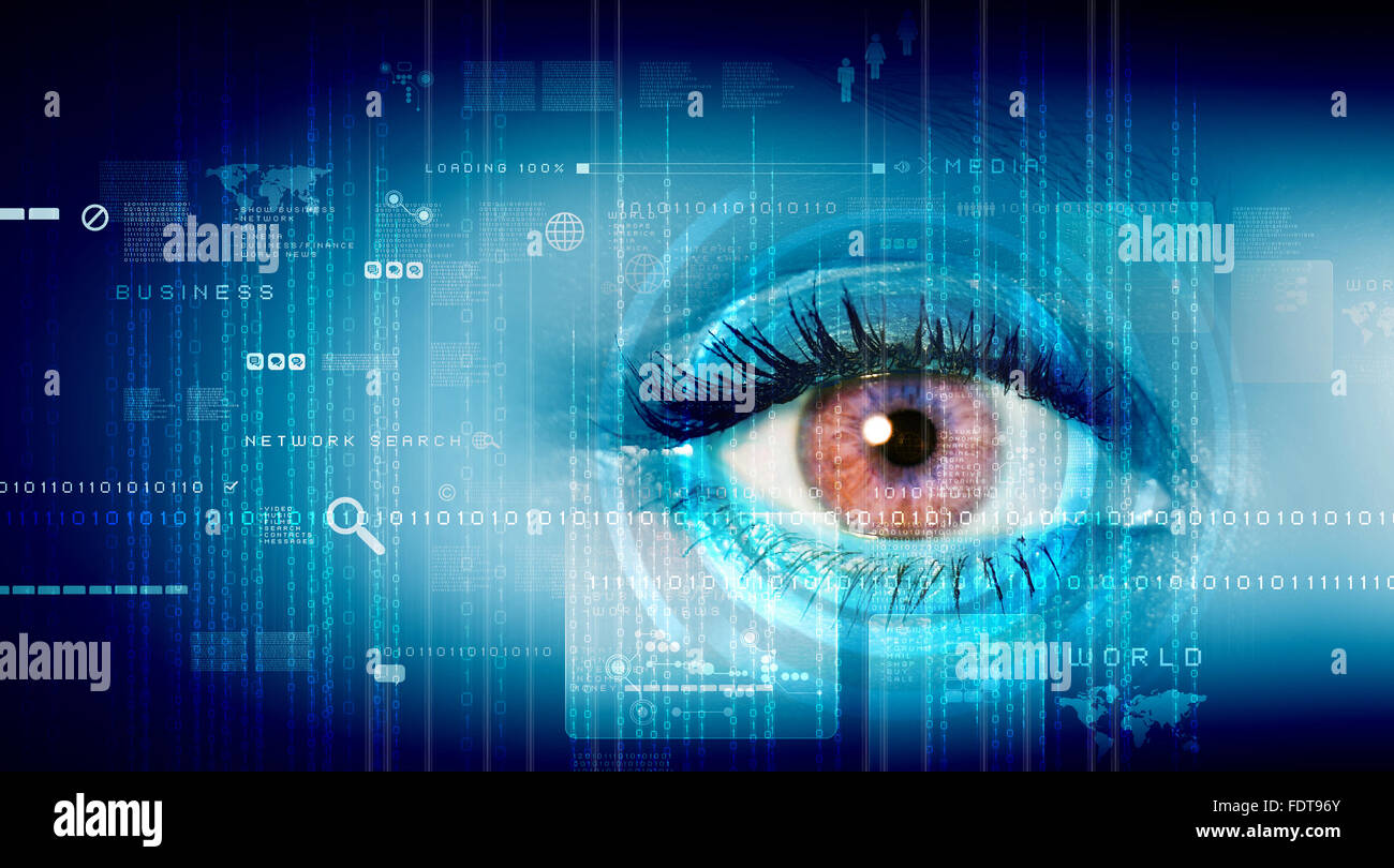Eye viewing digital information represented by ones and zeros Stock ...