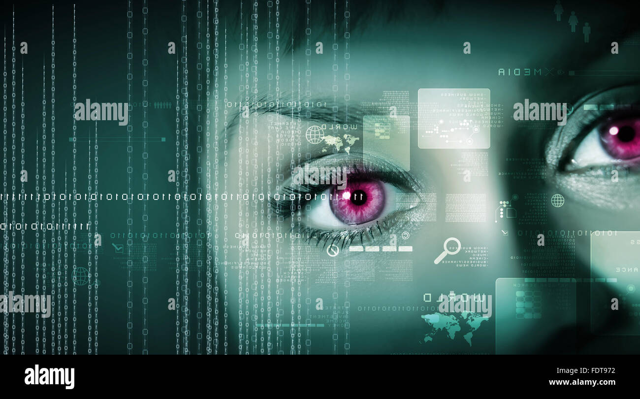 Eye viewing digital information represented by ones and zeros Stock ...