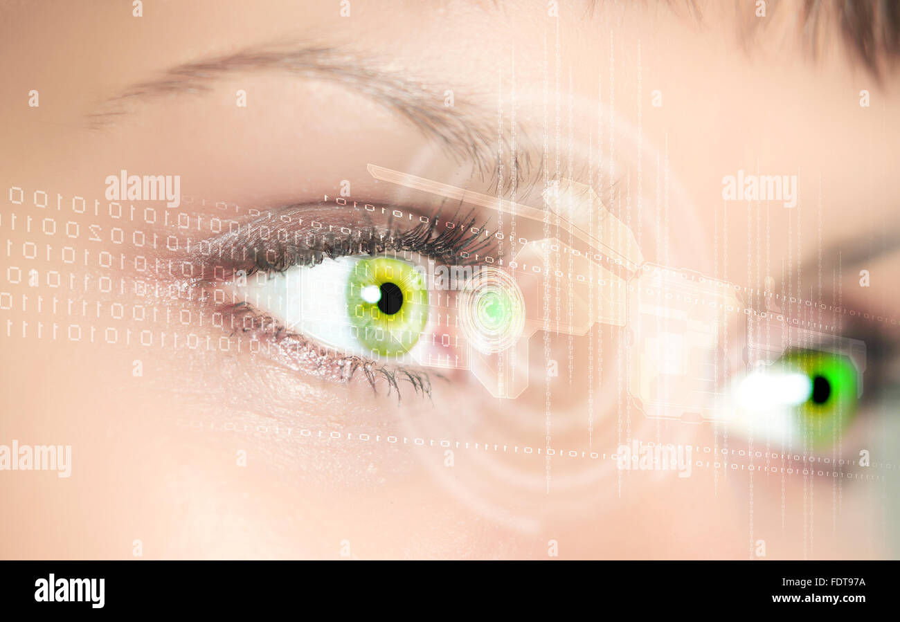 Eye viewing digital information represented by circles and signs Stock ...