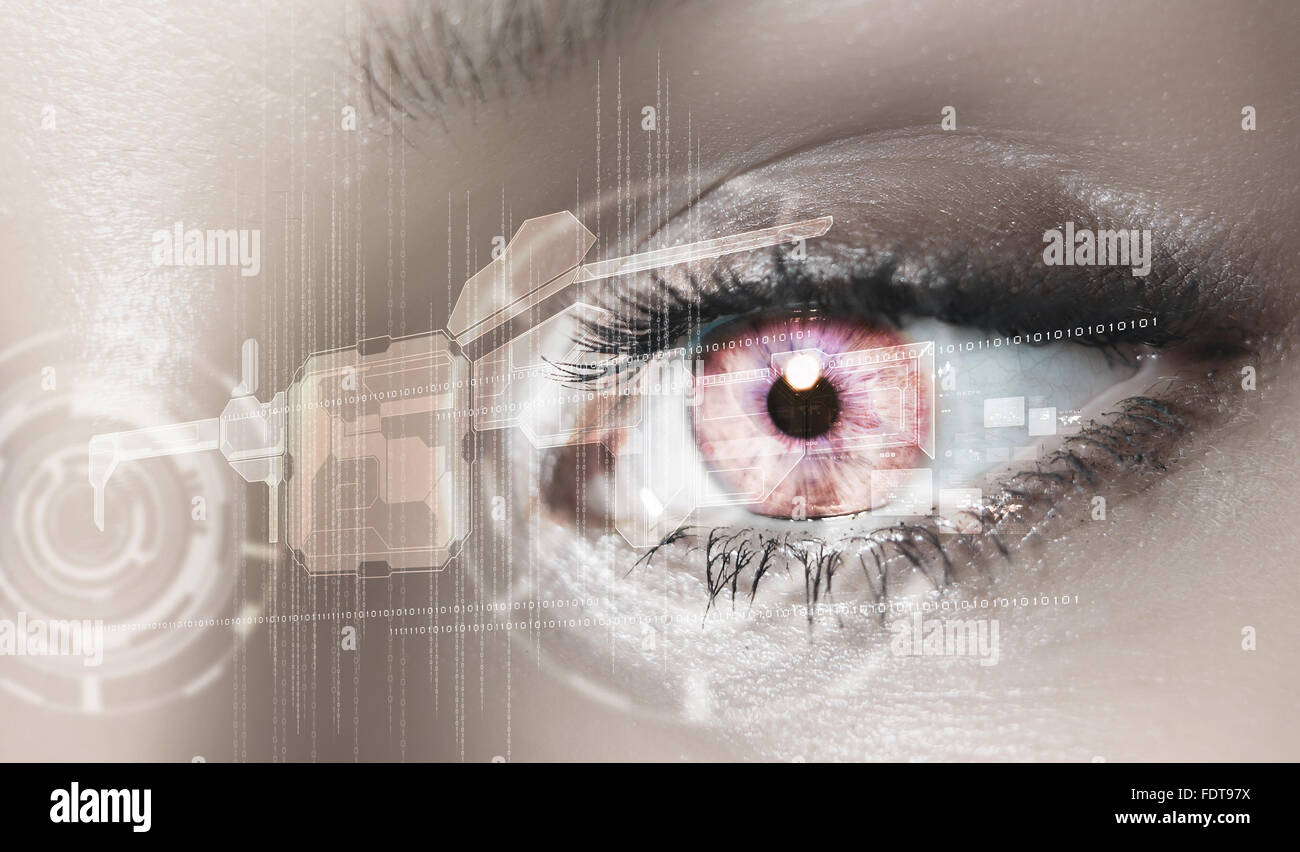 Eye viewing digital information represented by circles and signs Stock ...