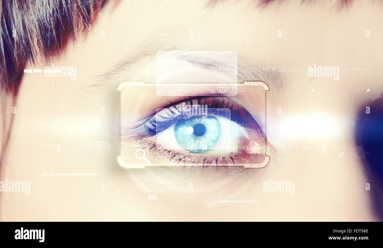 Eye viewing digital information represented by circles and signs Stock ...