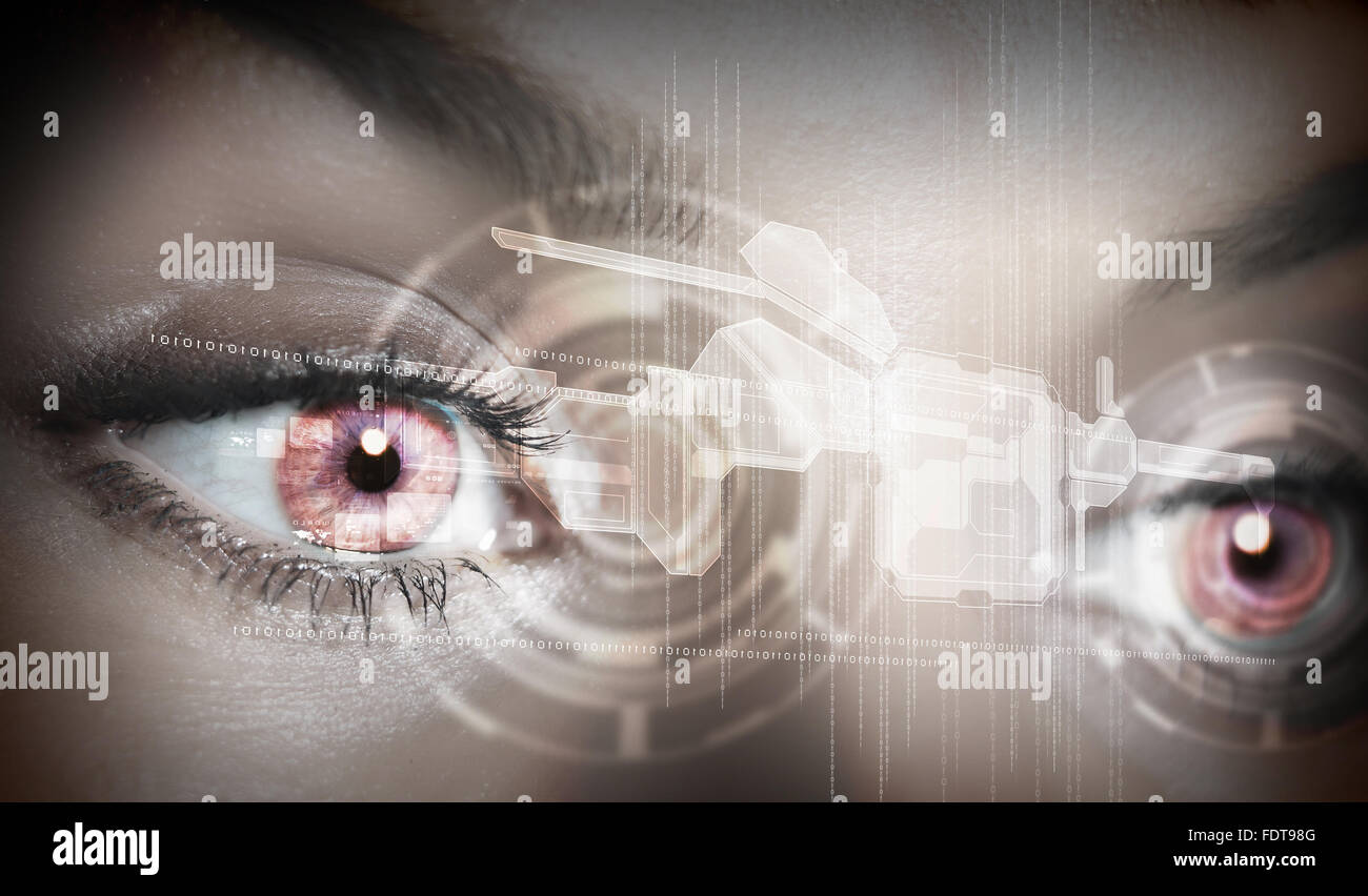 Eye viewing digital information represented by circles and signs Stock ...