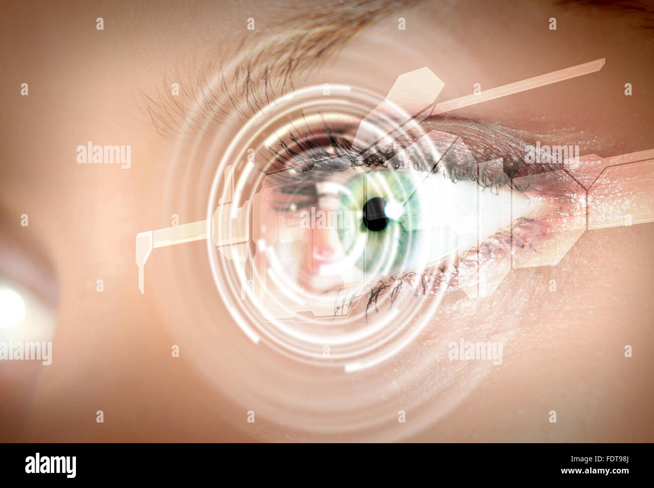Eye viewing digital information represented by circles and signs Stock ...