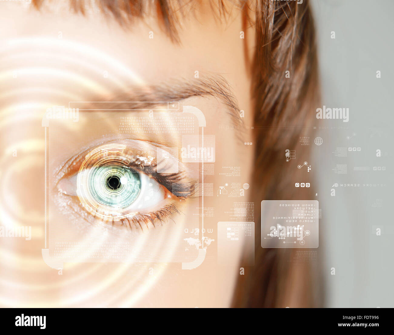 Eye viewing digital information represented by circles and signs Stock ...