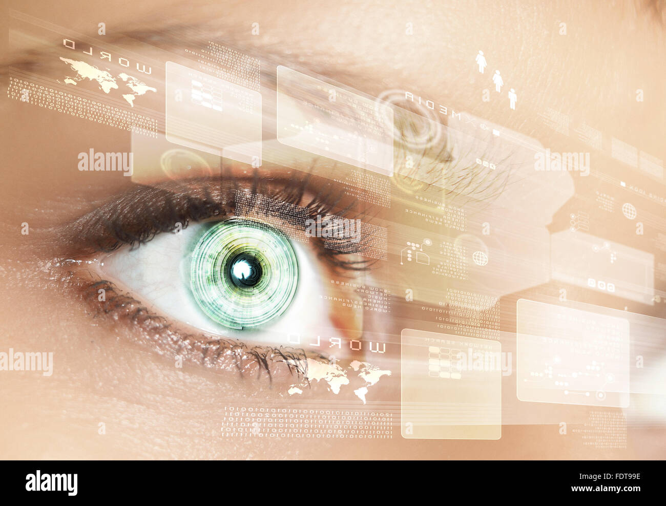 Eye viewing digital information represented by circles and signs Stock ...