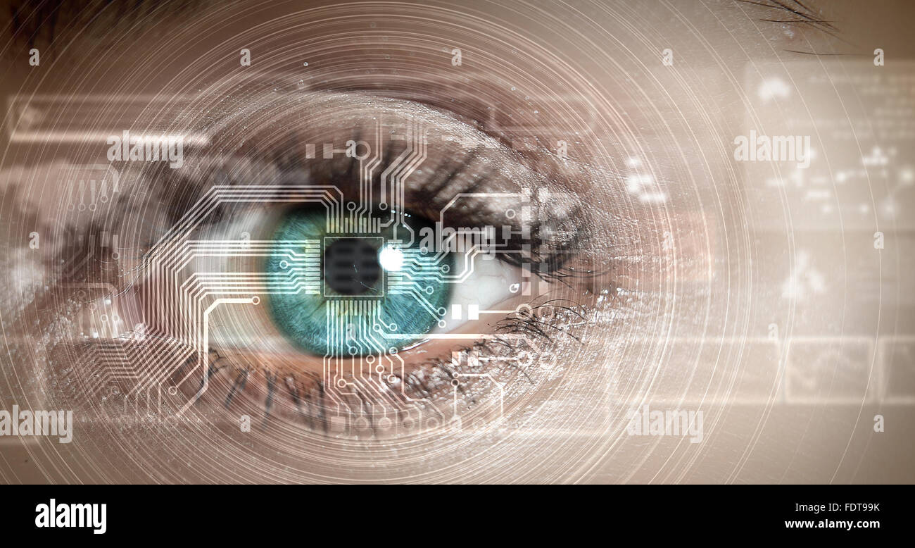 Eye viewing digital information represented by circles and signs Stock ...