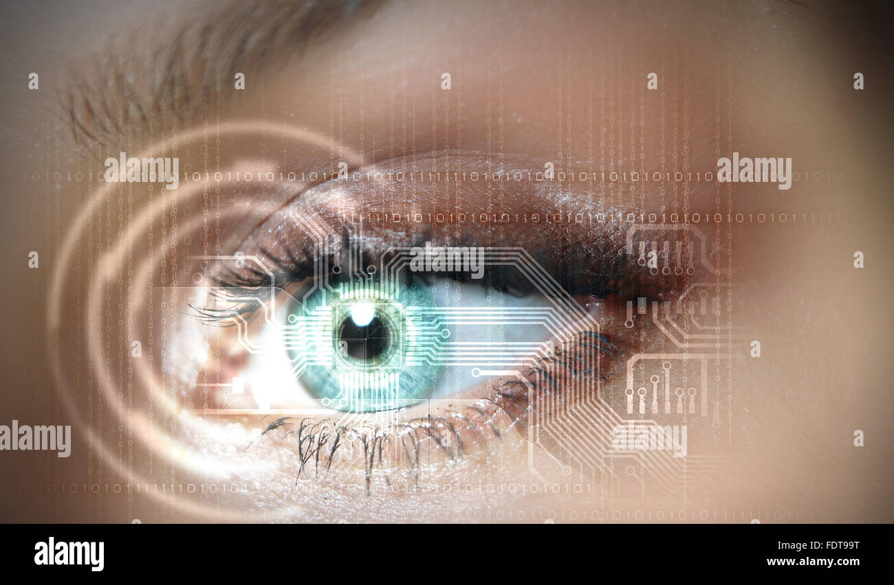 Eye viewing digital information represented by circles and signs Stock ...