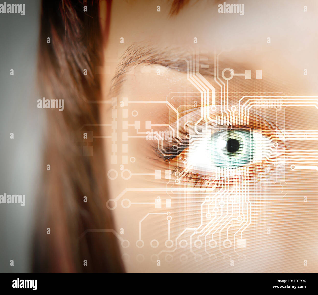 Eye viewing digital information represented by circles and signs Stock ...