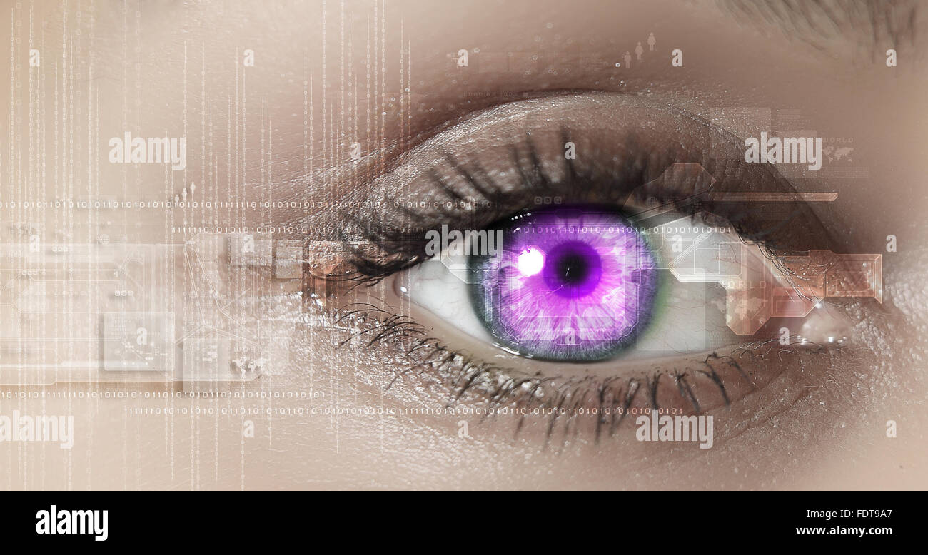Eye viewing digital information represented by circles and signs Stock ...