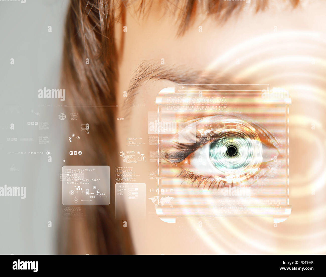 Eye viewing digital information represented by circles and signs Stock ...