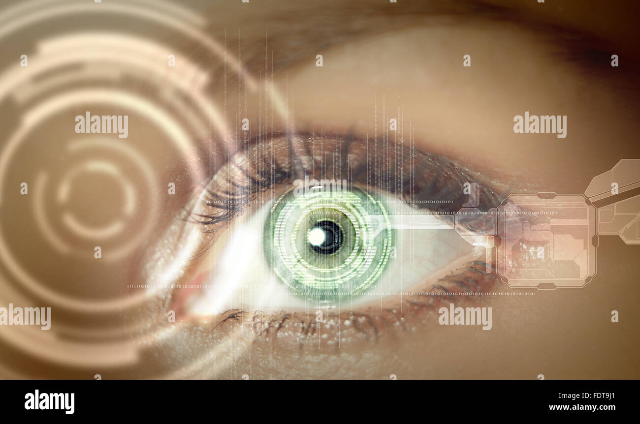 Eye viewing digital information represented by circles and signs Stock ...