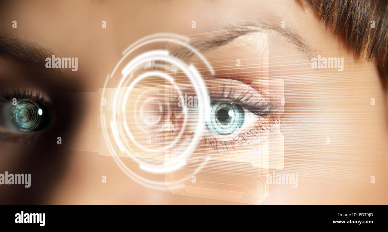 Eye viewing digital information represented by circles and signs Stock ...