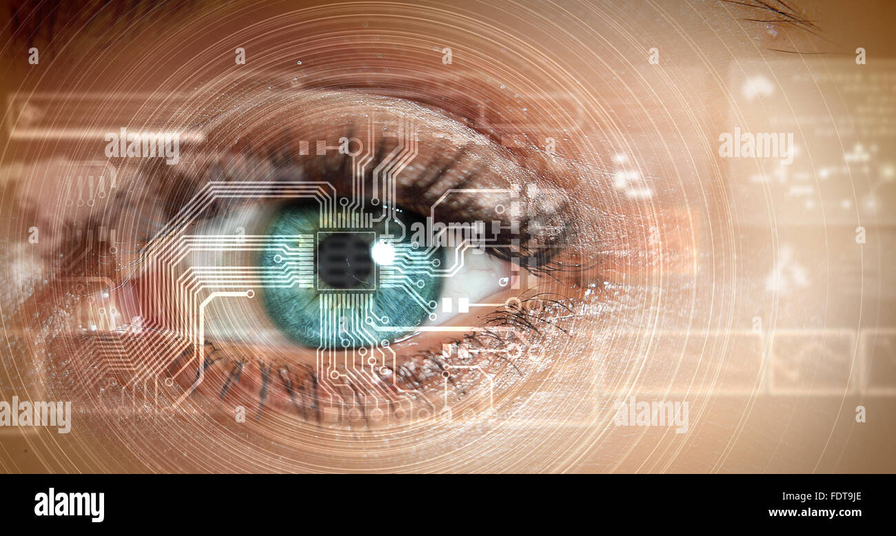 Eye viewing digital information represented by circles and signs Stock ...