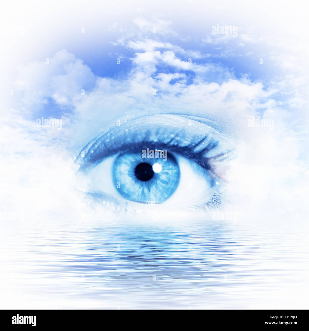 Conceptual illustration of eye overlooking water scenic Stock Photo - Alamy