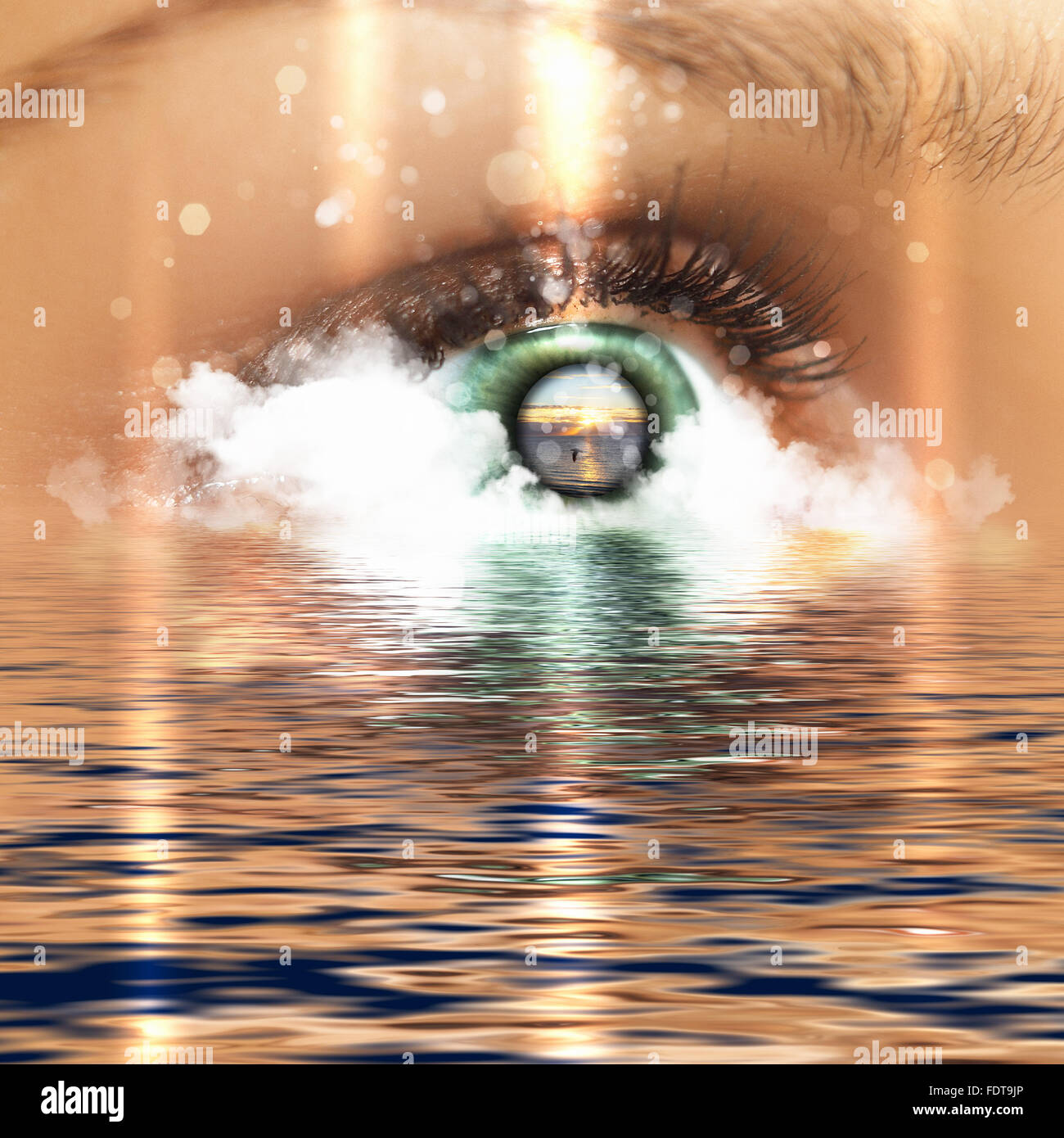 Conceptual illustration of eye overlooking water scenic Stock Photo - Alamy
