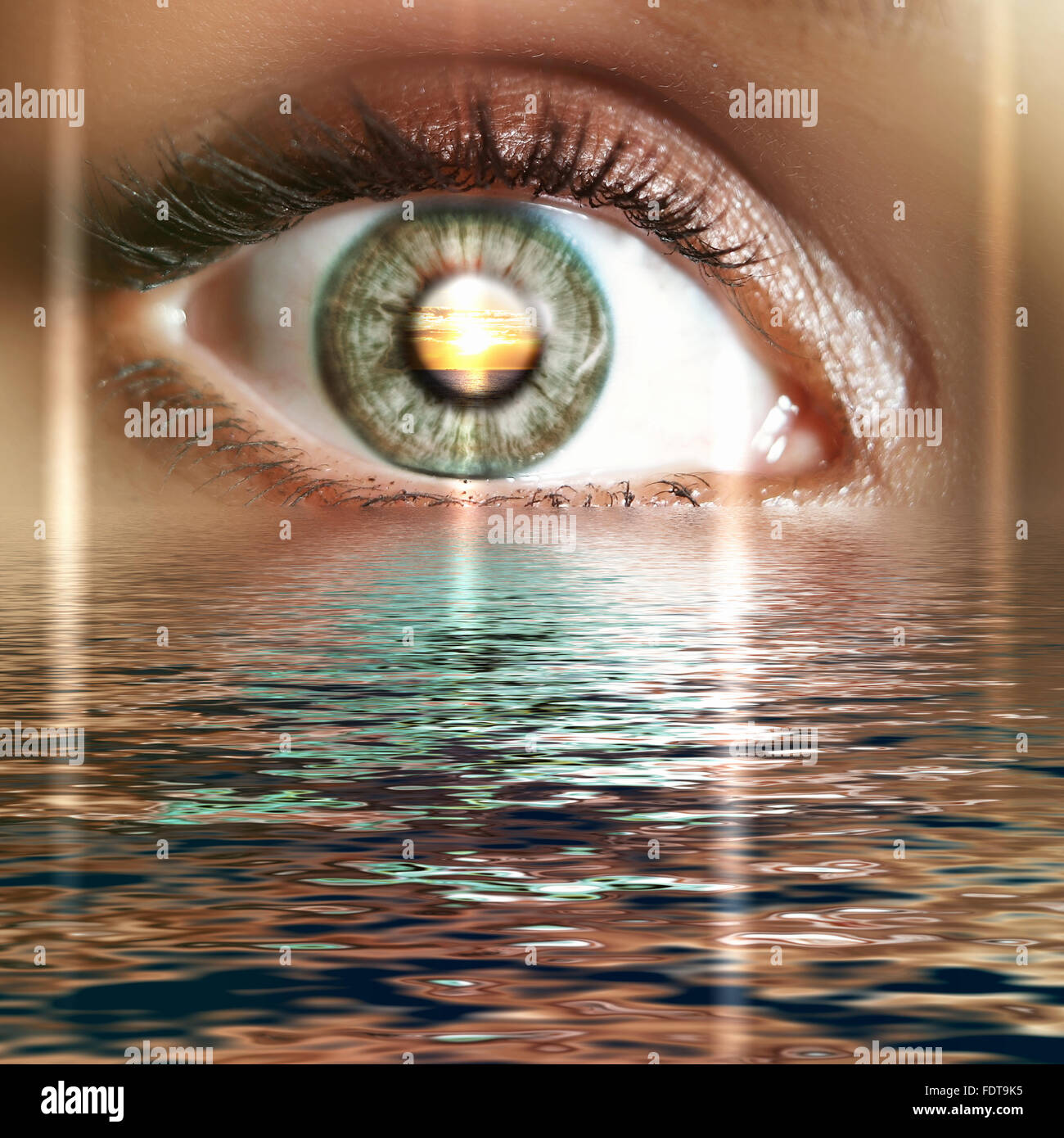 Conceptual illustration of eye overlooking water scenic Stock Photo - Alamy