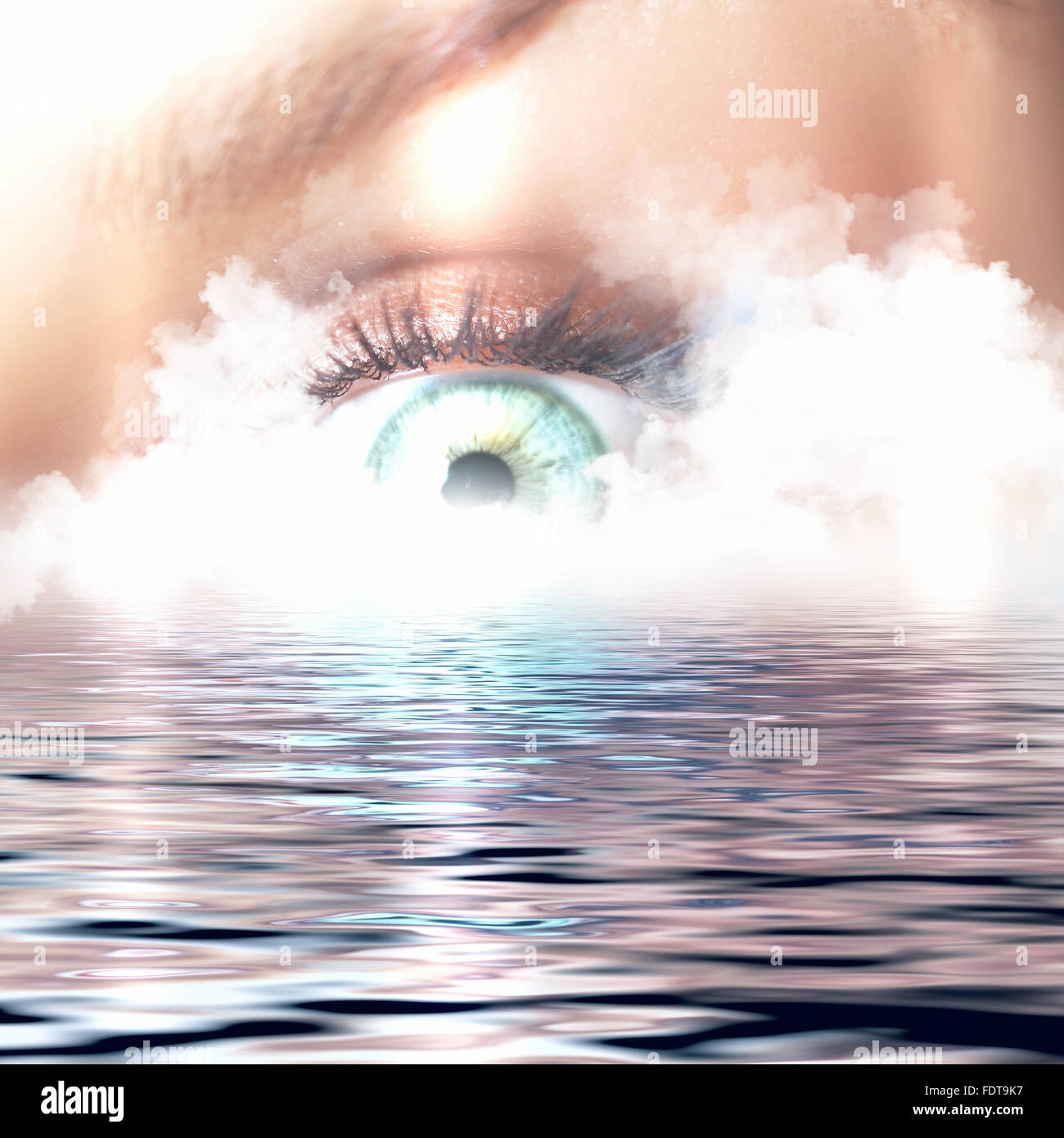 Conceptual illustration of eye overlooking water scenic Stock Photo - Alamy