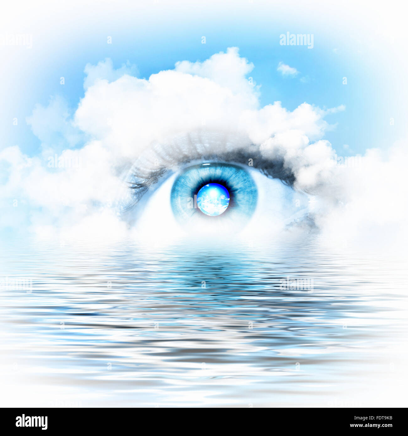 Conceptual illustration of eye overlooking water scenic Stock Photo - Alamy