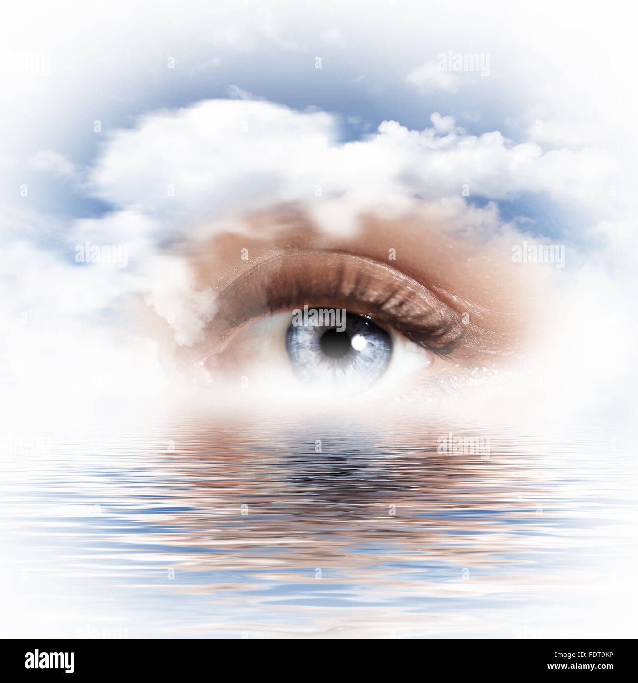 Conceptual illustration of eye overlooking water scenic Stock Photo - Alamy