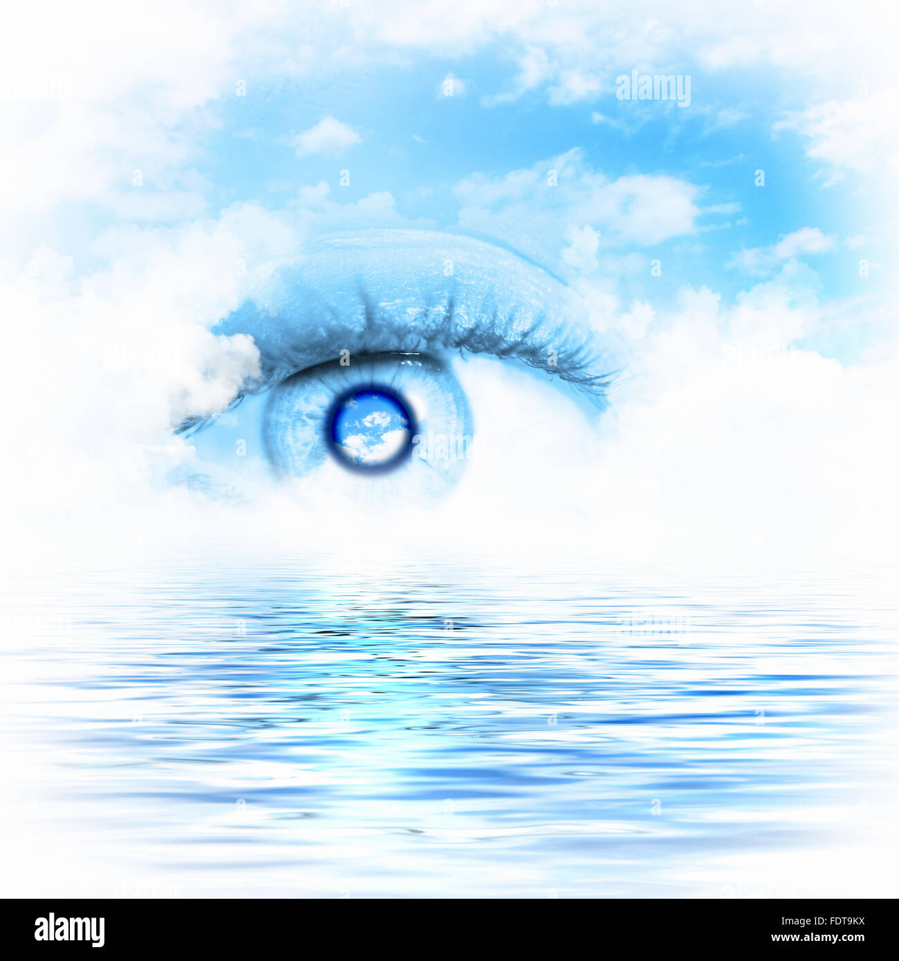 Conceptual illustration of eye overlooking water scenic Stock Photo - Alamy