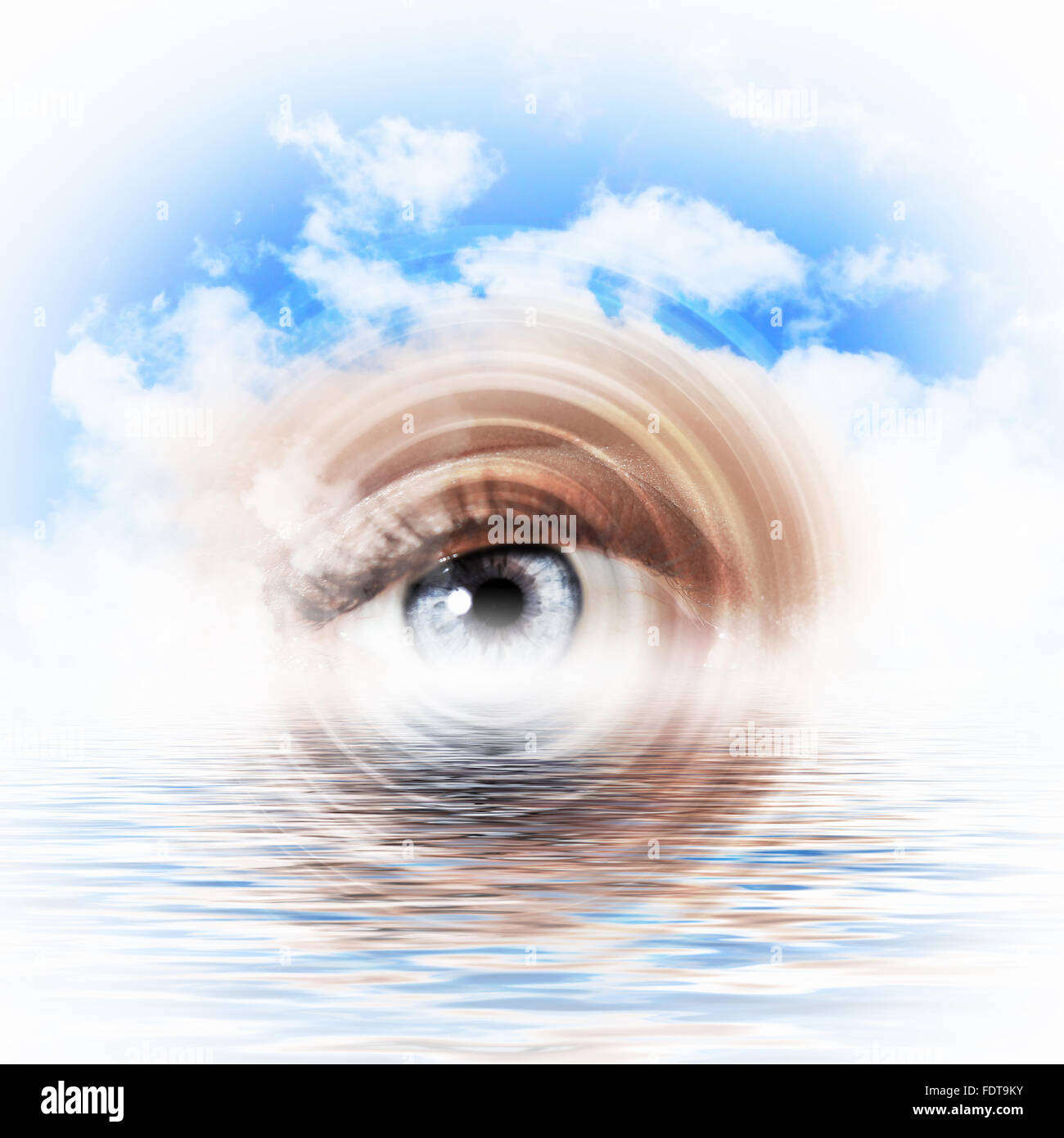 Conceptual illustration of eye overlooking water scenic Stock Photo - Alamy