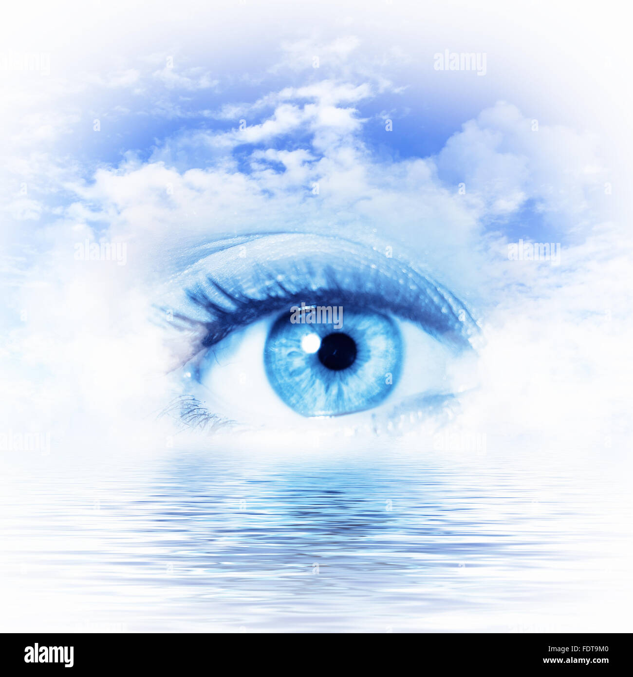 Conceptual illustration of eye overlooking water scenic Stock Photo - Alamy
