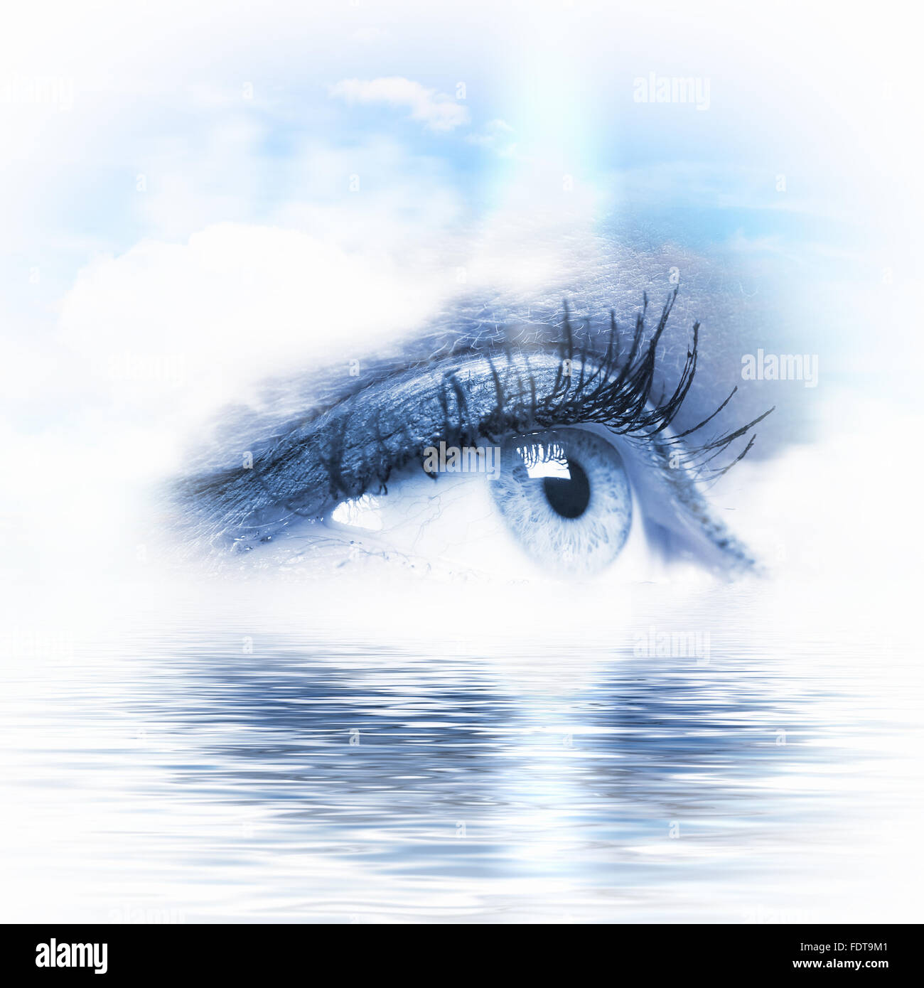Conceptual illustration of eye overlooking water scenic Stock Photo - Alamy