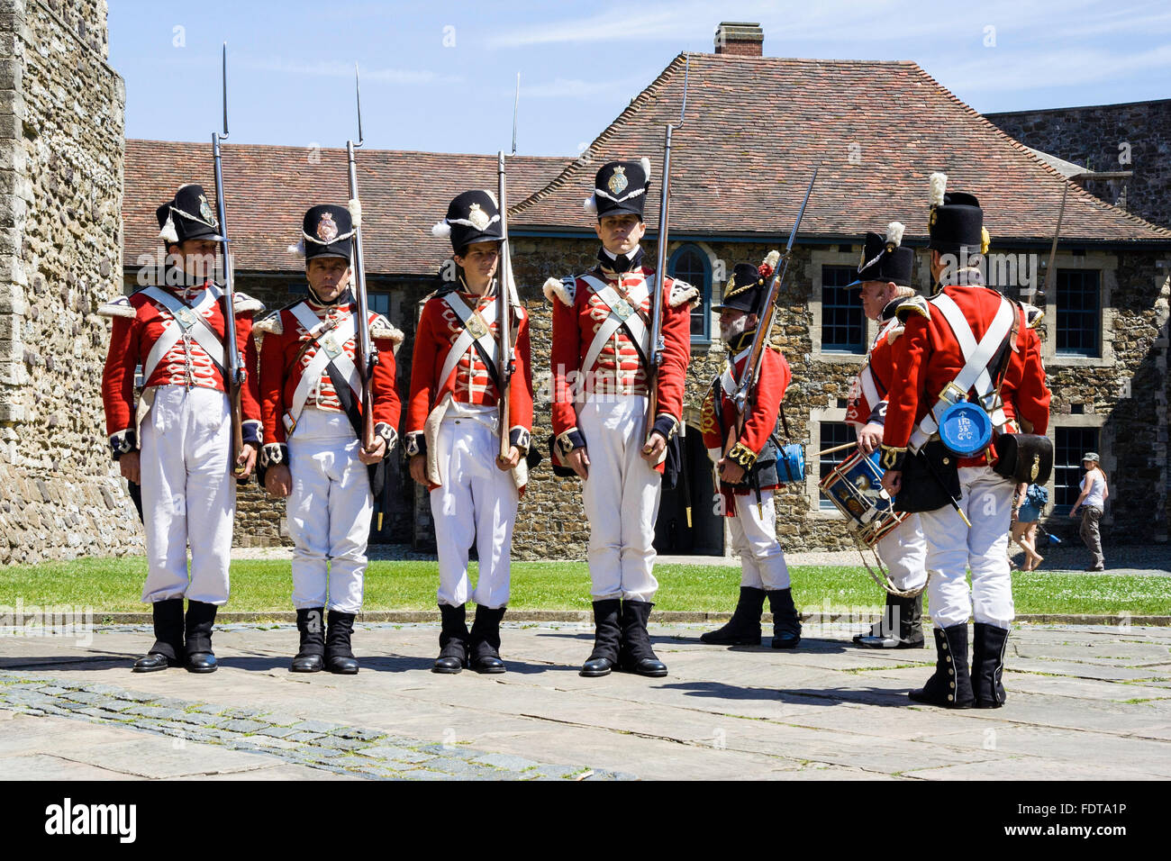 England, Dover castle. Line of British Recoats from the 1st regiment of ...