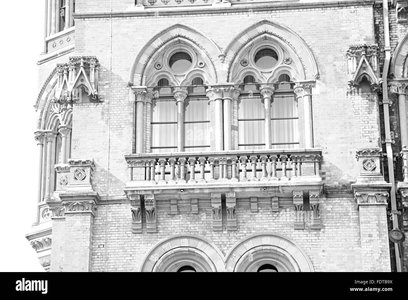 old architecture in london england windows and brick exterior wall ...