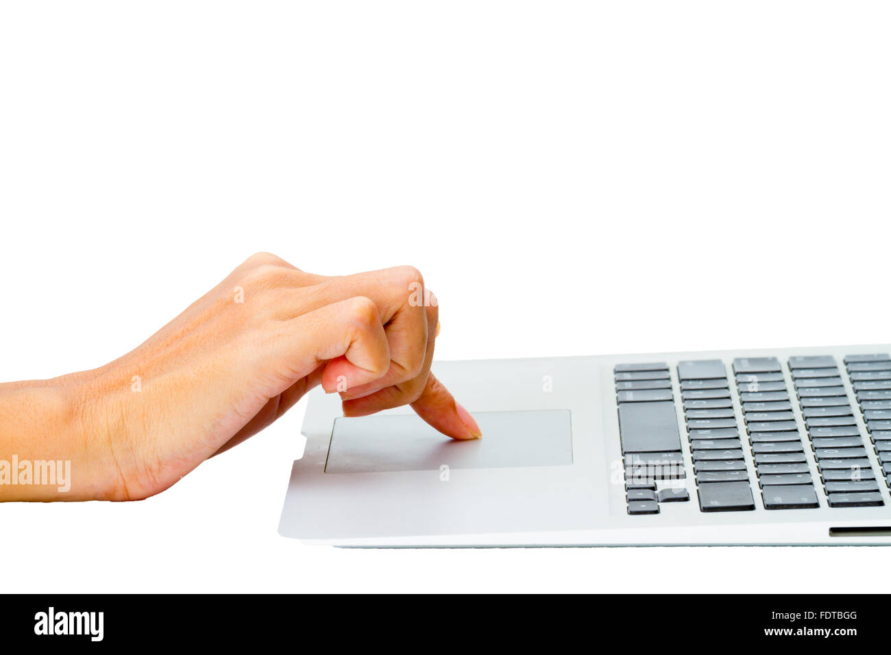 girl finger on laptop isolated on white background Stock Photo - Alamy
