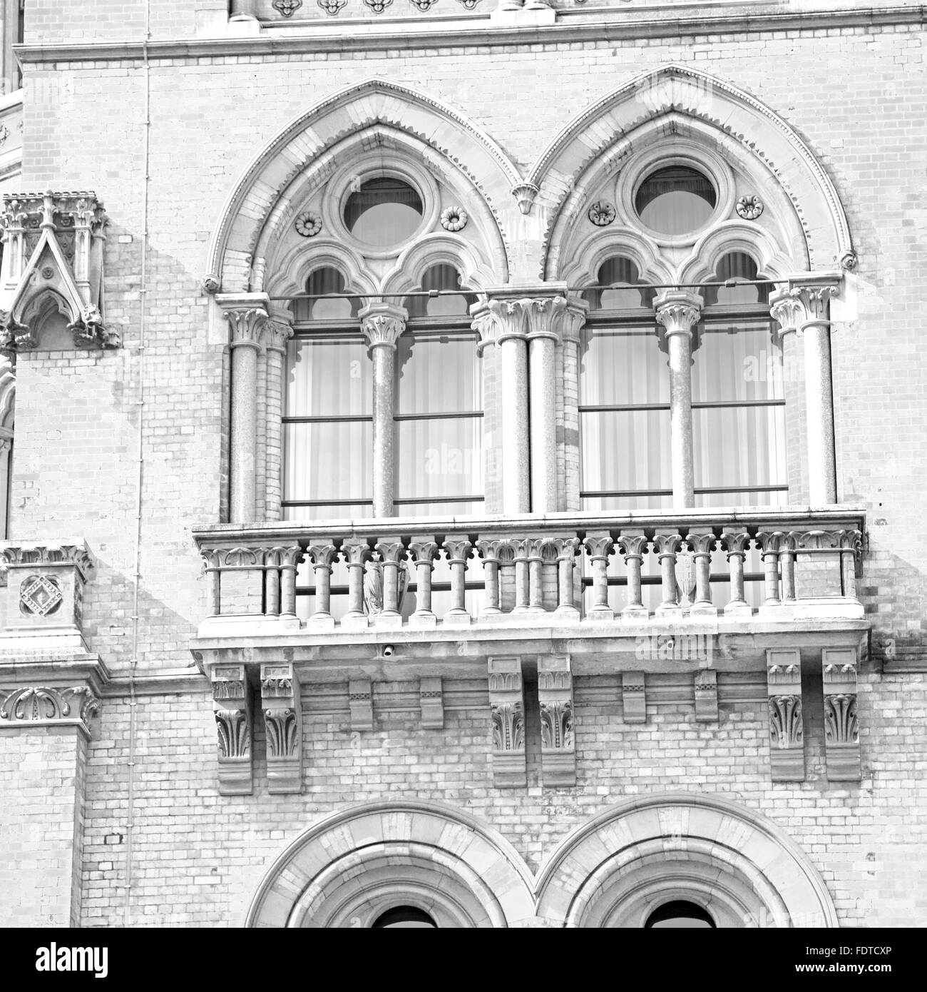 old architecture in london england windows and brick exterior wall ...