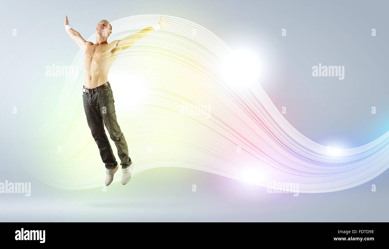 Modern style male dancer jumping and posing. Illustration Stock Photo ...