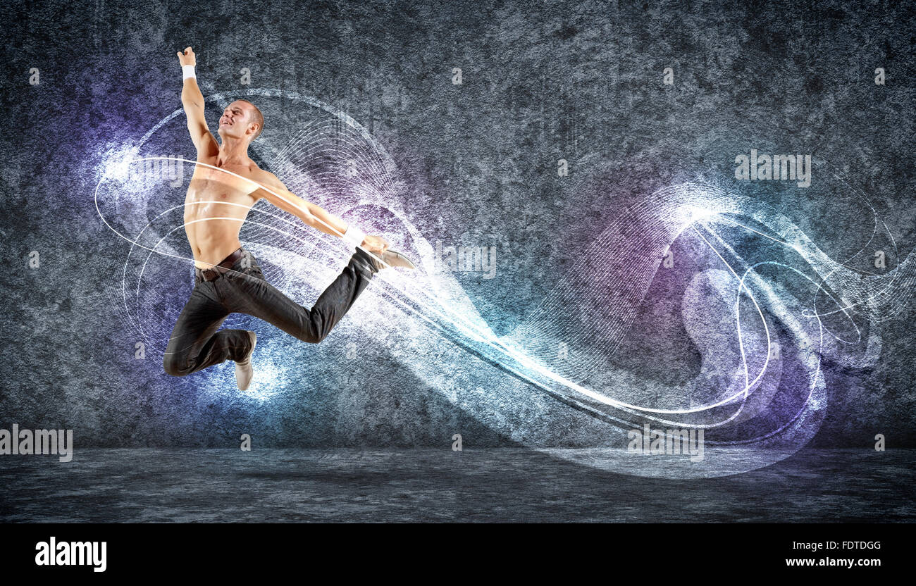 Modern style male dancer jumping and posing. Illustration Stock Photo ...