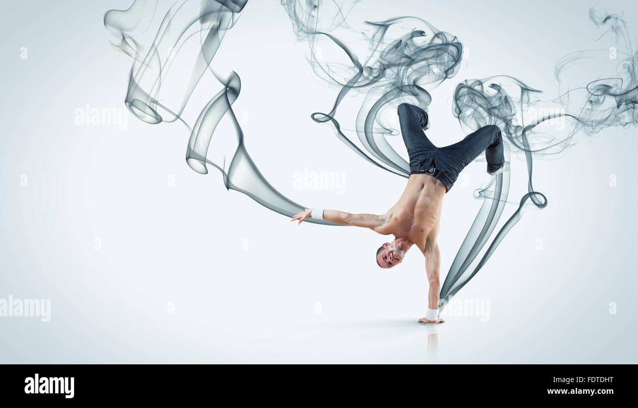 Modern style male dancer jumping and posing. Illustration Stock Photo ...