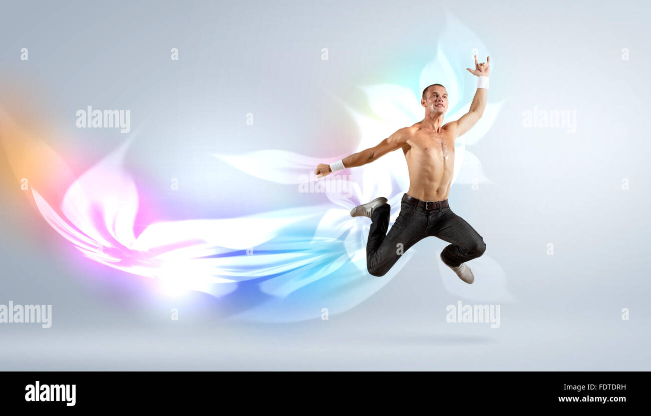 Modern style male dancer jumping and posing. Illustration Stock Photo ...