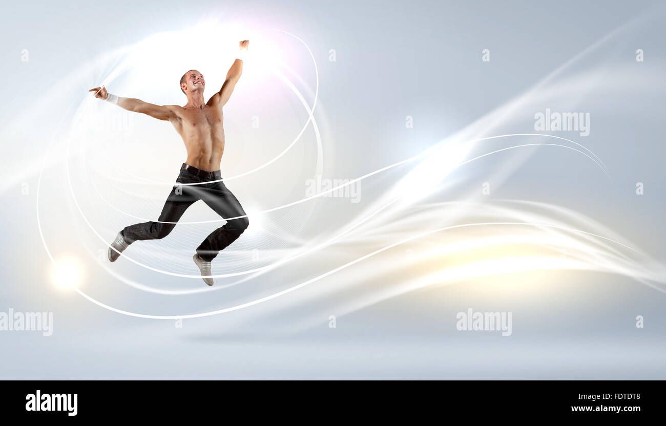 Modern style male dancer jumping and posing. Illustration Stock Photo ...