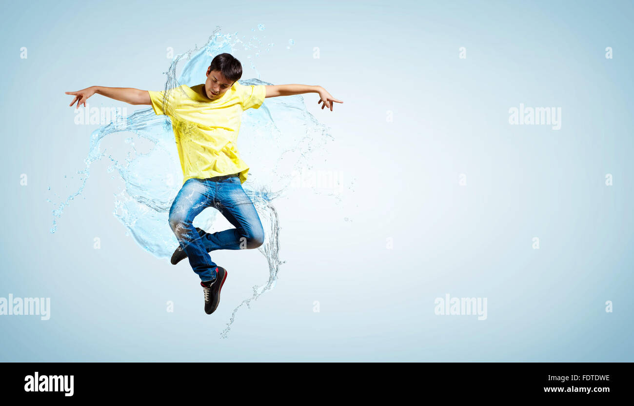 Modern style male dancer jumping and posing. Illustration Stock Photo ...