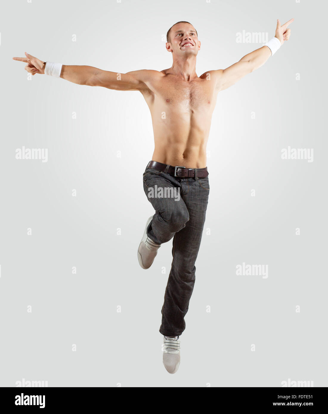 Modern style male dancer jumping and posing. Illustration Stock Photo ...