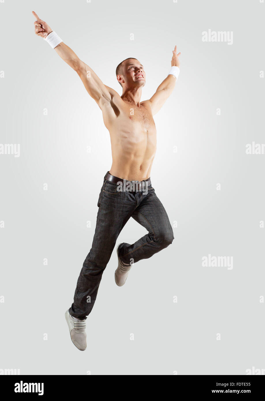 Modern style male dancer jumping and posing. Illustration Stock Photo ...