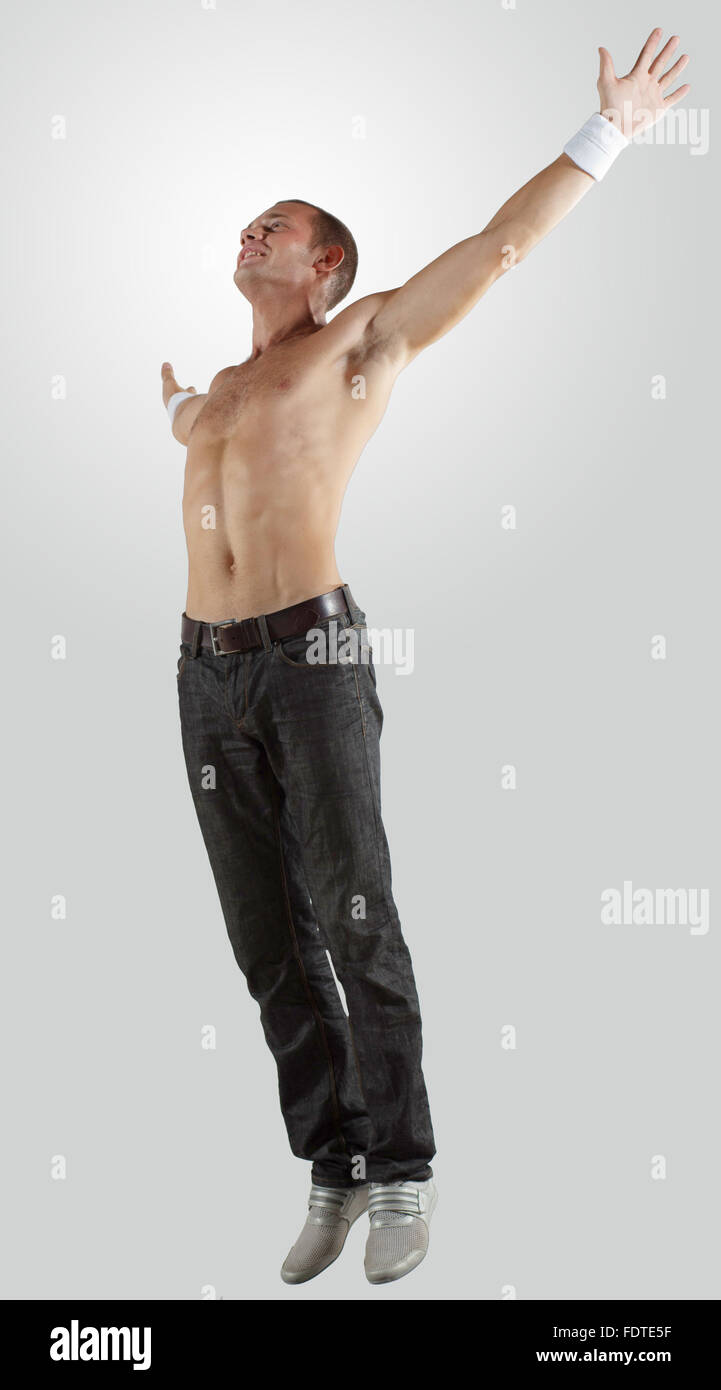 Modern style male dancer jumping and posing. Illustration Stock Photo ...