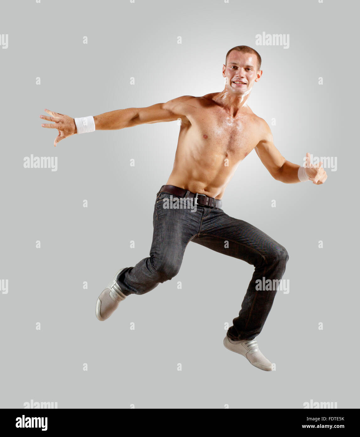 Modern style male dancer jumping and posing. Illustration Stock Photo ...